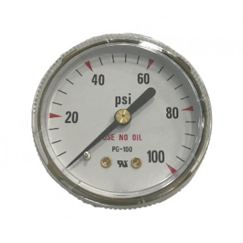 Dewar Gauge, 2" Dial, 0-100 PSI Back Mount 1/4" NPT Cleaned for Oxygen ...